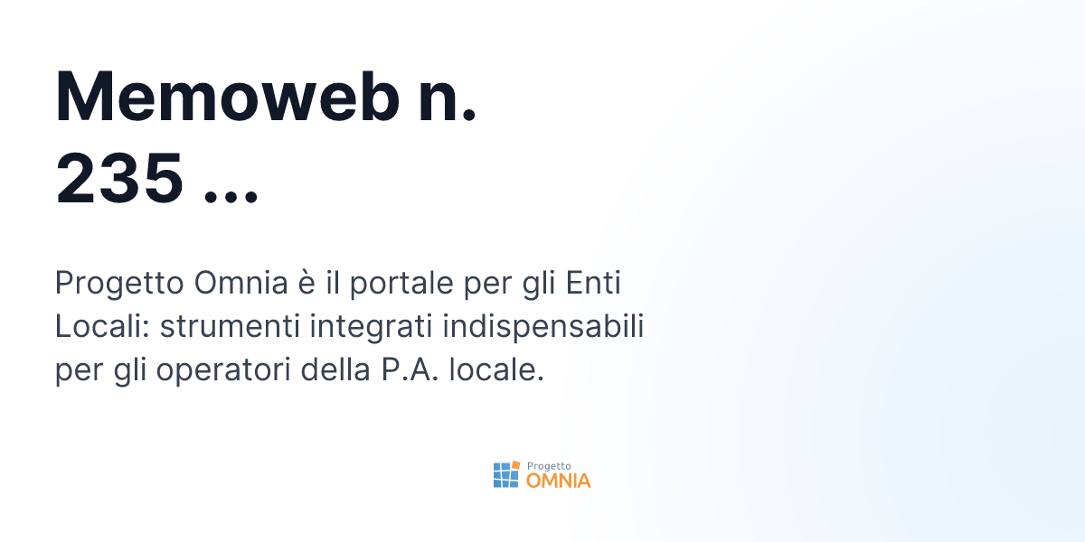 Memoweb n. 235 del 12/12/2022 | Progetto Omnia