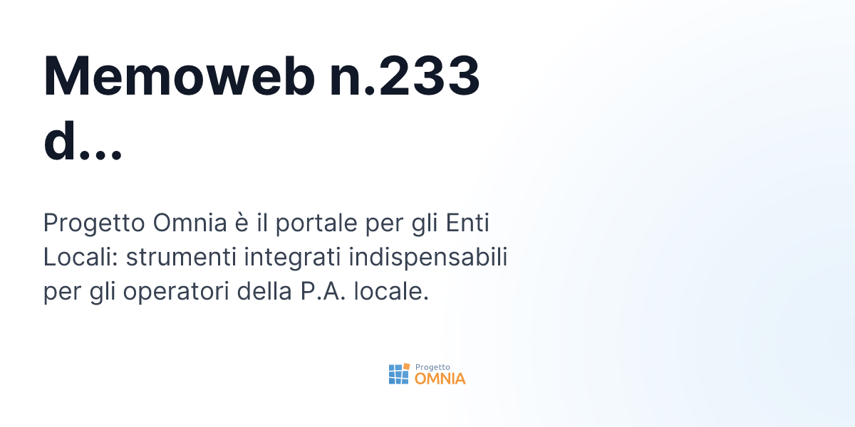 Memoweb n.233 del 09/12/2025 | Progetto Omnia